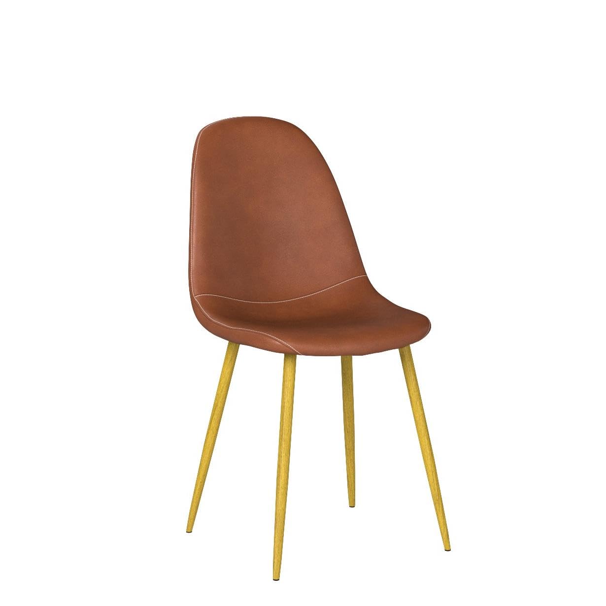GreenForest Dining Chairs Set of 2, Vintage PU Leather Upholstered Side Chairs, Mid Century Modern Kitchen Room Chairs,with Metal Legs,Camel Brown