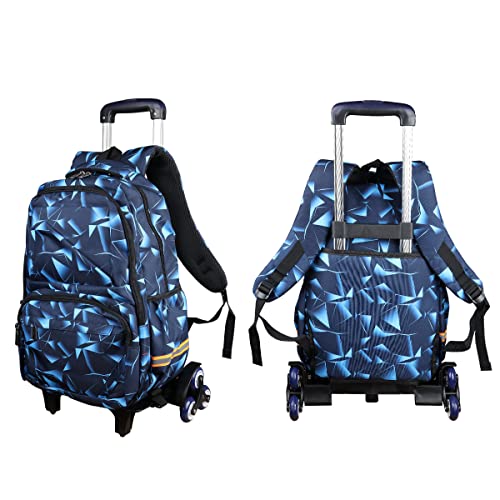 VILINKOU Rolling Backpack with Wheels Trolley Bag Wheeled Backpack for Boy and Girl, Backpack on Wheels for School, Travel (Blue Geometry)