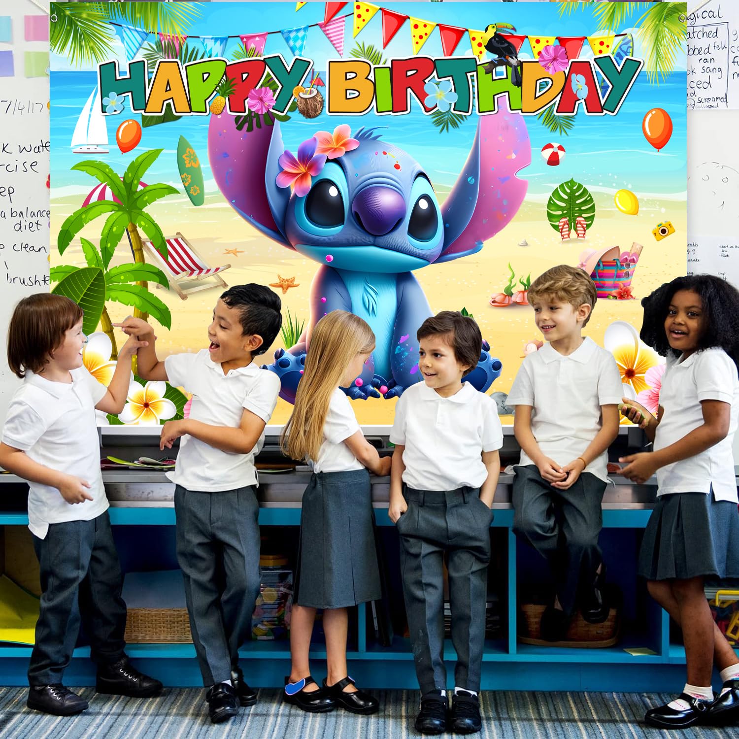 Titenmaoyi Birthday Party Decorations, 5x3ft Happy Birthday Backdrop Hawaiian Banner Background for Tropical Beach Birthday Party Decorations