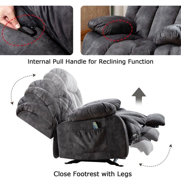 Phoenix Home Rocker Manual Massage and Heat Recliner, Grey
