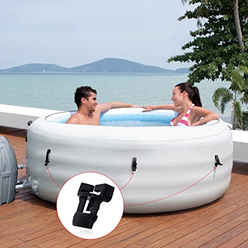 OIIKI 4 Sets Spa Hot Tub Cover Clips, Hot Tub Cover Broken Latch Repair Kit- Replacement 4 Latches Clip Locks, 4 Slides, 4 Keys with 8 Screws, Hardware Accessories for Spa Cover Straps (Black)