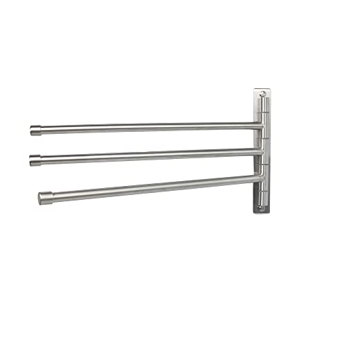 Swivel Towel Rack Wall Mounted Rotates Towel Bar SUS304 Stainless Steel 3-Arms Towel Swing Hanger Space Saving Storage Organizer Towel Holder for Bathroom, Kitchen,Brushed Finish