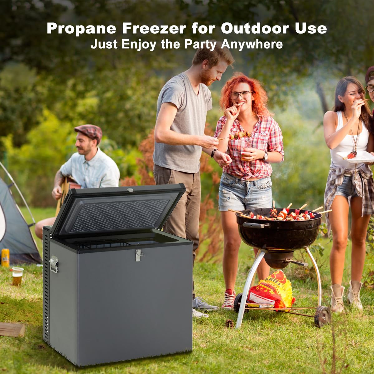 Smad 2.4 Cu.Ft. Propane Freezer Off Grid,110V/12V/LPG 3 Way Chest Freezer with Lock, RV Freezer/Refrigerator for Outdoor, Camper Van, Home, Black