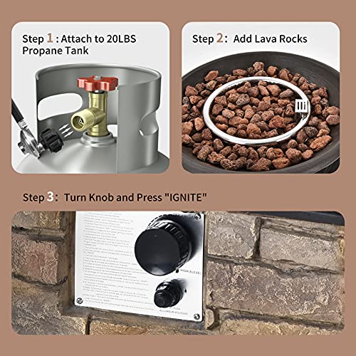 ORALNER Propane Fire Pit, Fire Column 40,000 BTU Outdoor Fire Bowl w/Rain Cover & Lava Rocks Auto Ignition Metal Patio Fireplace Gas Firepit for Outside Patio Courtyard Porch Deck Pool (Brown)