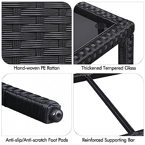 Yaheetech Outdoor Wicker Coffee Table Storage Table, All-Weather Rattan Side Table with Tempered Glass Top, Patio Furniture Garden Coffee Table