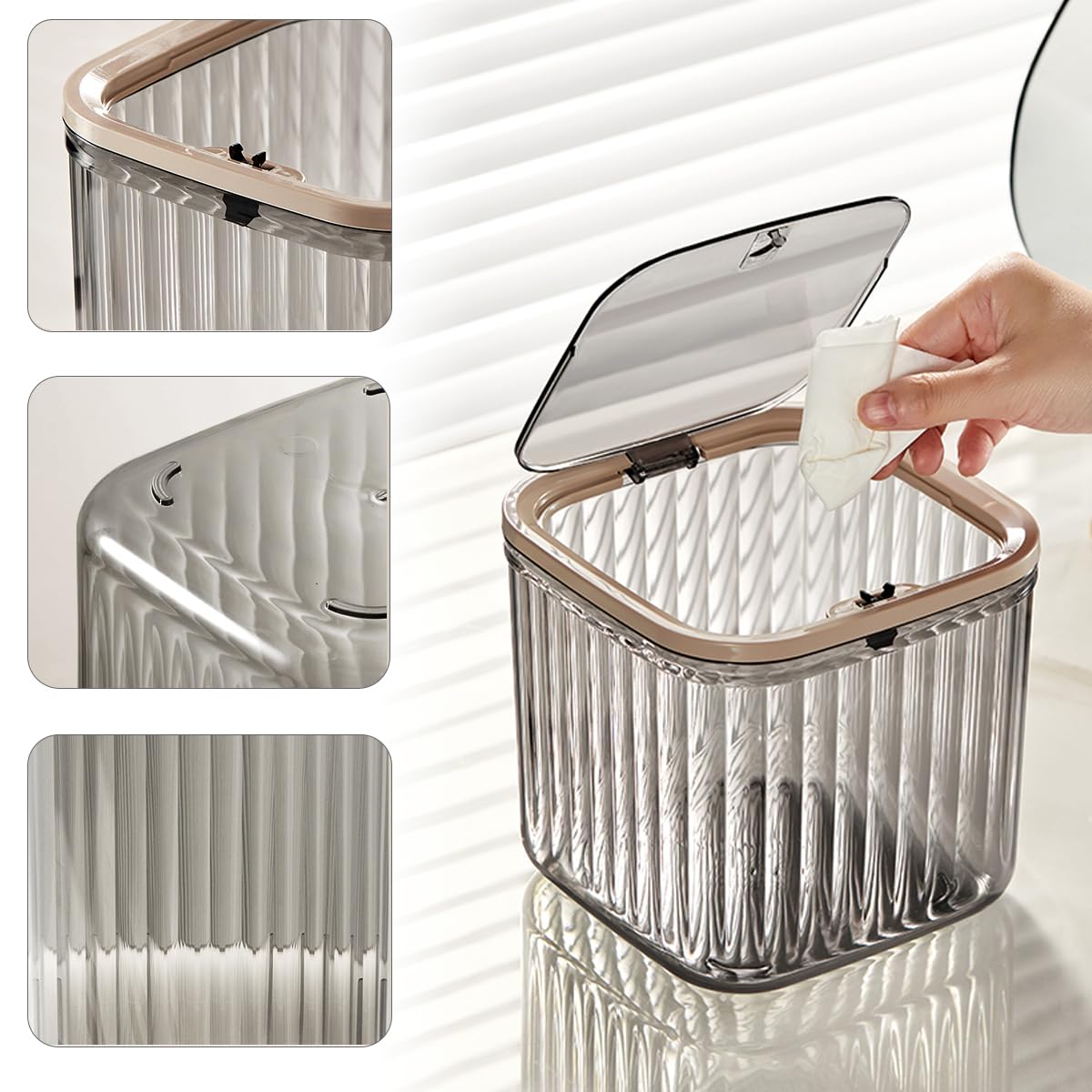 Tomonobu Mini Trash Can with Lid, Small Desktop Trash Can,Removable Small Garbage Can, Ultimate Mini Desktop Storage Box, Tiny Trash Can for Car, Bathroom, Kitchen or Bedroom