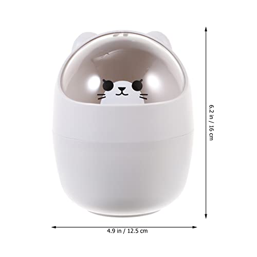 Veemoon Kitchen Trash Bin Table Trash Can Mini Wastebasket Cartoon Bear Design Compost Bin Easy Clean Countertop Plastic Garbage Can for Bathroom Vanity Countertop Grey Recycling Bins Trash Bin