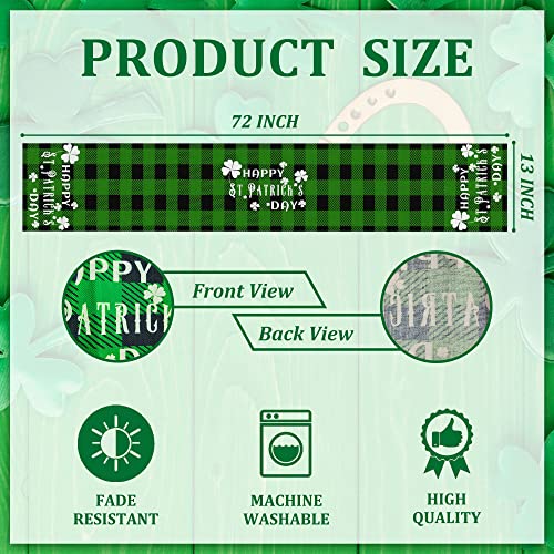St Patricks Table Runner, Cozy Zestie Spring Green Shamrock Burlap Table Runners Holiday Day Decoration Kitchen Dining Buffalo Plaid Lucky Clover Table Runners for Home Party Decor 13 x 72 Inch