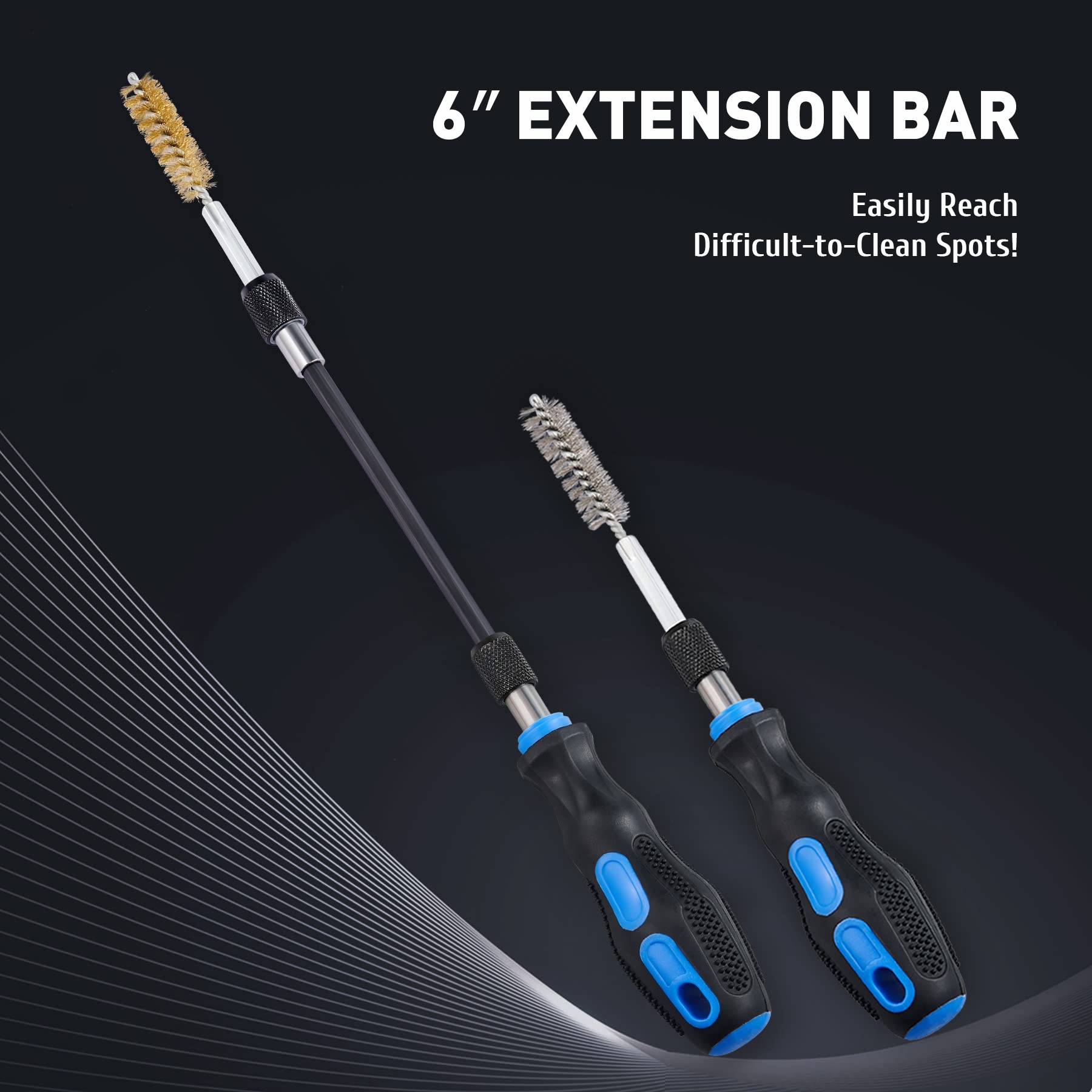 Orion Motor Tech 38pc Wire Brush Set, Bore Brush for Drill with 1/4 Inch Hex Shank and Long Extension Bars, 8-19mm Dia Round Wire Brush Kit, 0.31-0.75 Inch Stainless Steel Brass Nylon Cleaning Brushes
