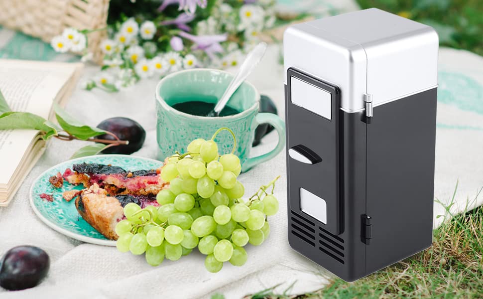 Mini Fridge,Portable Cooler and Warmer, Portable LED Mini USB Refrigerator Drinks Beverage Cans Refrigerator, Mini Fridge for Bedroom Car Office Desk Dorm Room