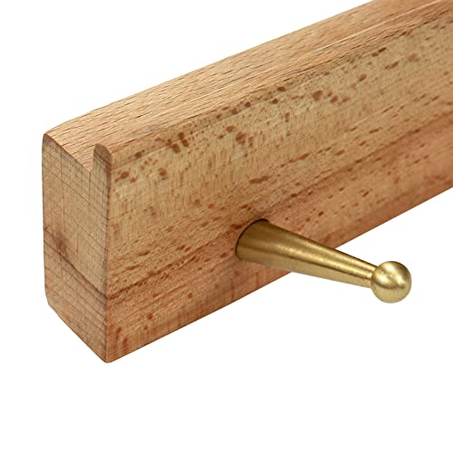 Savagrow Wood Wall Mounted Coat Rack, 13.6 Inch Brass and Wood Hook Rack(Beech)