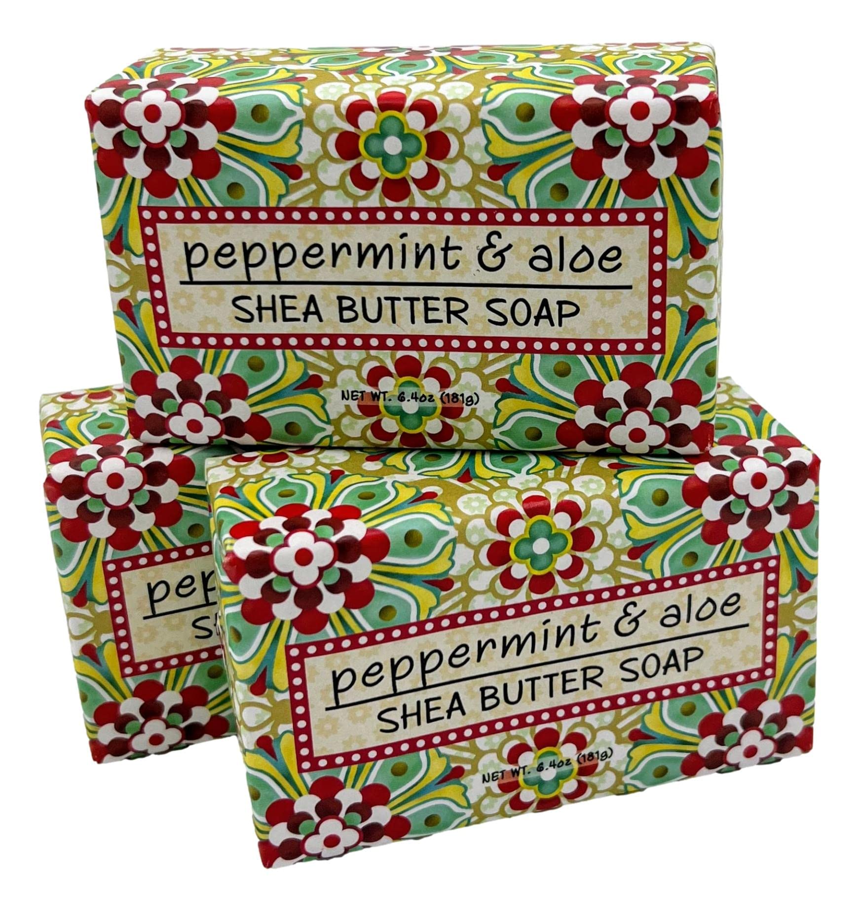 Greenwich Bay Trading Co., Peppermint and Aloe Shea Butter Soap, Set of 3 Bars, 6.4 Ounces Each