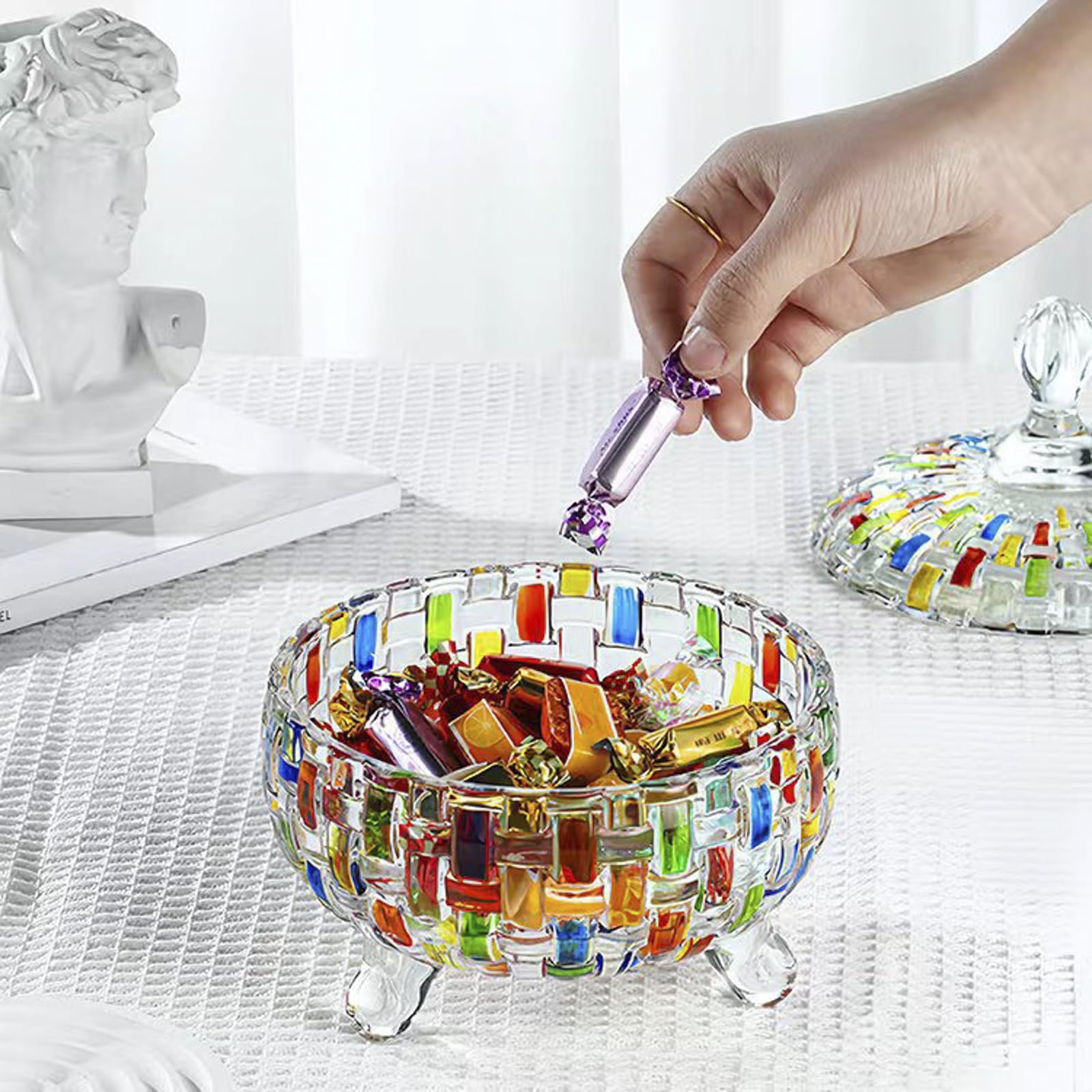 HSKIE Colorful Crystal candy jars Candy jars with lids christmas candy jar Candy containers cute candy jar glass jar with lid-24 oz