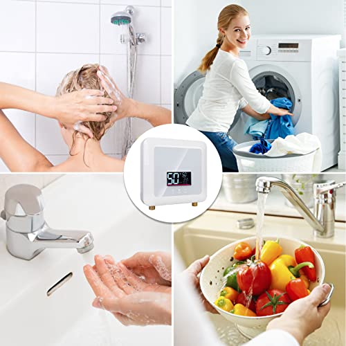 Tankless Instant Hot Water Heater with Remote Control, Electric, 5500W, 110V,Constant Temperature, Digital Display for RV Home Kitchen Indoor(White)(Can't Use Socket)