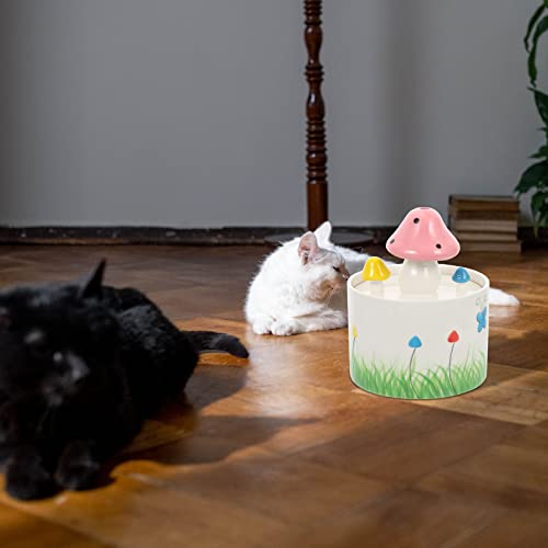 NUOBESTY Automatic Pet Waterer Ceramic Mushroom Shaped Cat Watering Fountain Small Animal Drinking Dishes Dog Food Bowl Hamster Feeding Dispenser Pet Accessories