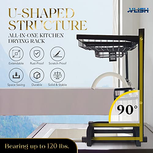 Vlish Over The Sink 2 Tier Dish Drying Rack - Expandable Length 35-42in | Space-Saving, Rust-Resistant, Non-Slip Foot Rubber | Stainless Steel Kitchen Counter Drainer Organization Storage Shelf