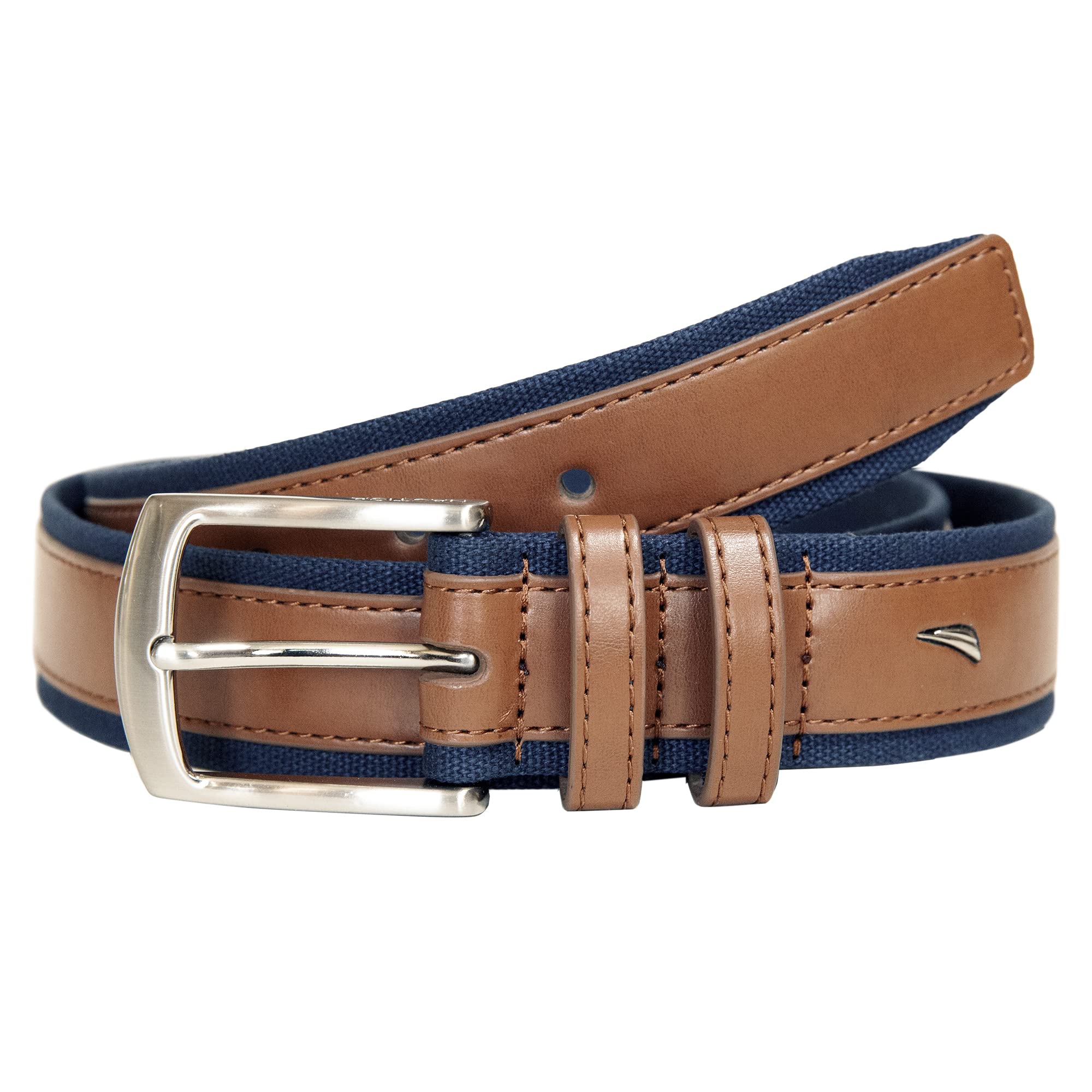 Nautica mens Signature Canvas With Leather Overlay Belt, Cognac, 34 US