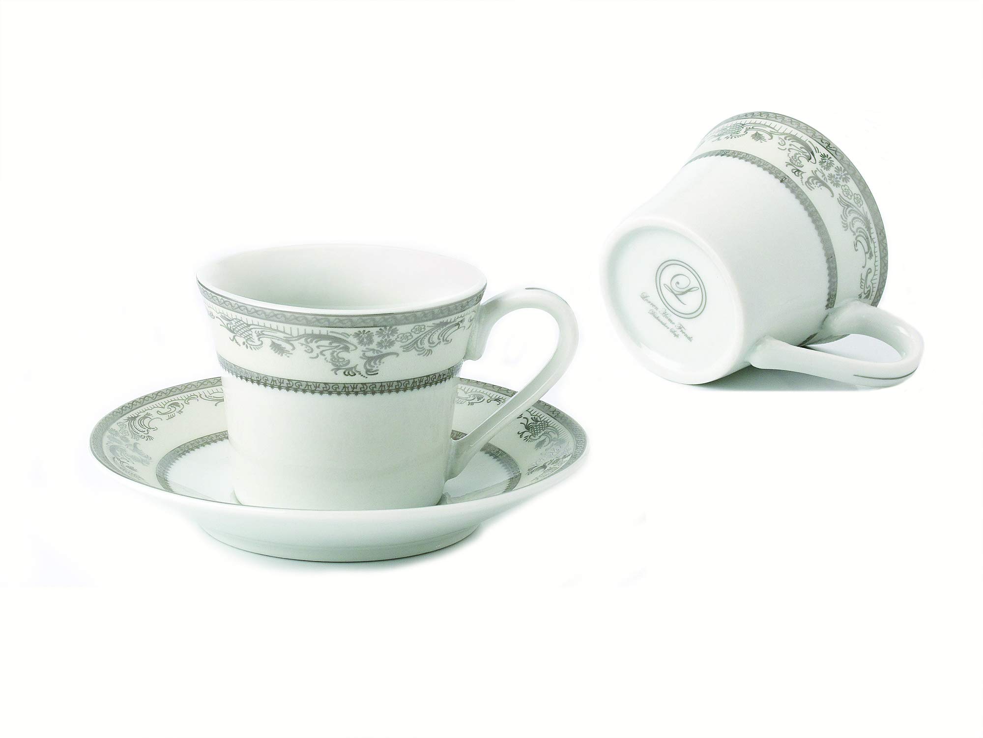 Lorren Home Trends Juliette-6 Cups and Saucers, One Size, Silver