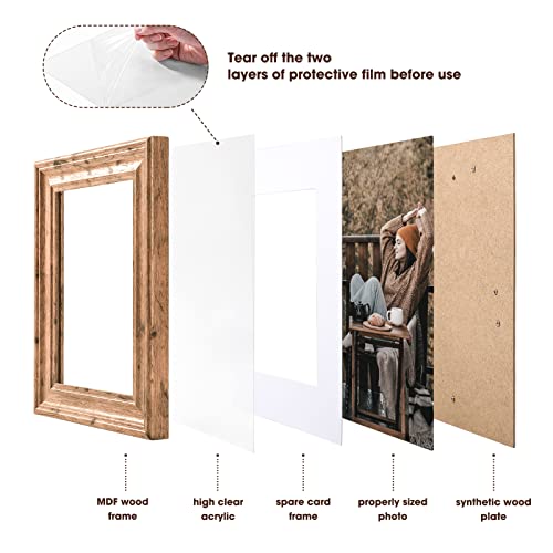 SYNTRIFIC 8x10 Picture Frame Set of 6, Rustic Farmhouse Wood Picture Frames 5x7 with Mat or 8x10 Without Mat,Tabletop Display and Wall Mounting for Home Collage Brown Photo Frame for Gift,Walnut