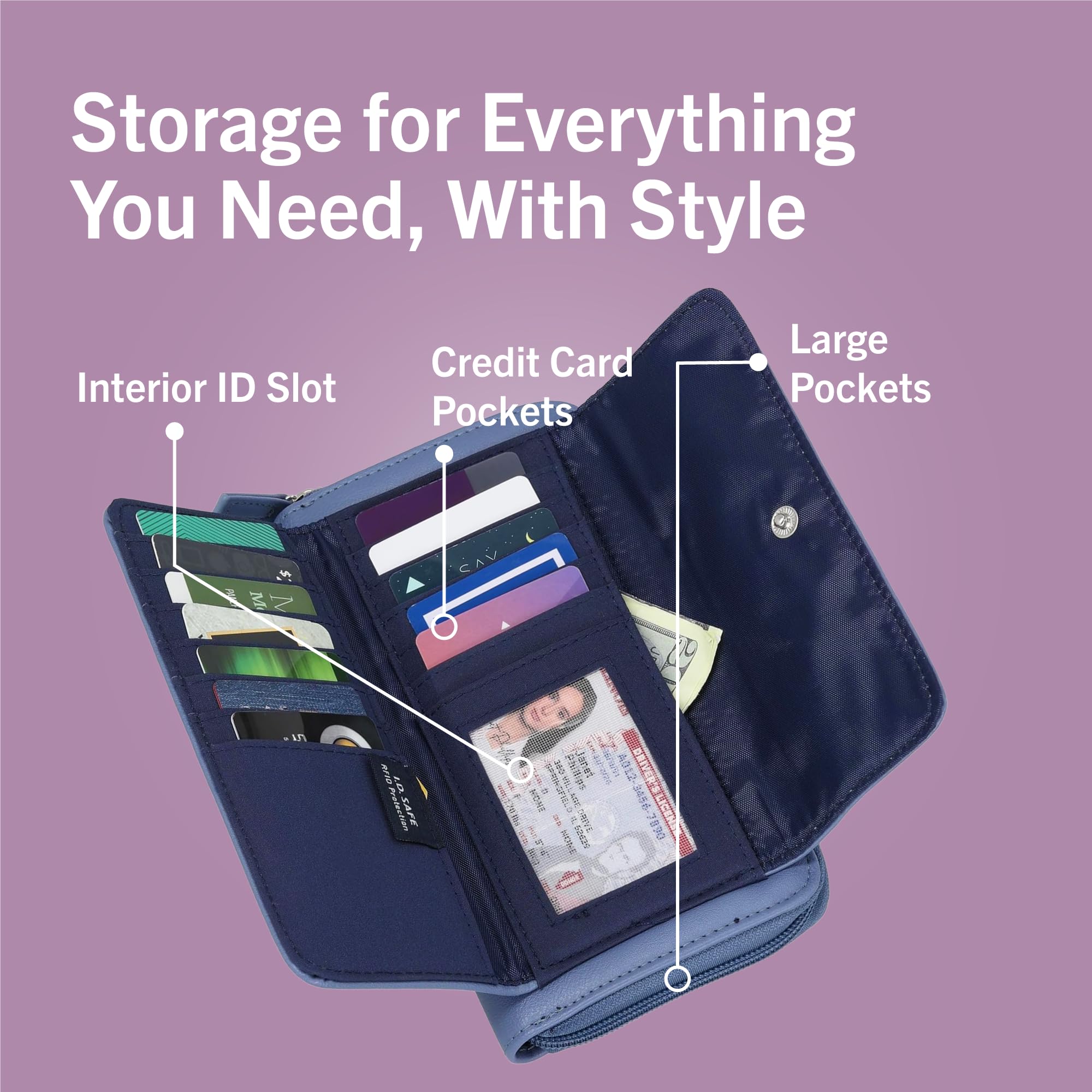 Nautica Womens - Bulk Cargo Vegan Leather RFID Wallet - Fashionable Zip Around Large Clutch with Phone Case and Multi-Card Organizer (Norfolk)