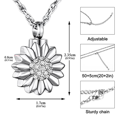 XIUDA Sunflower Cremation Urn Necklace for Ashes Keepsake Cremation Jewelry for Human Ashes Stainless Steel Ashes Holder with Flower