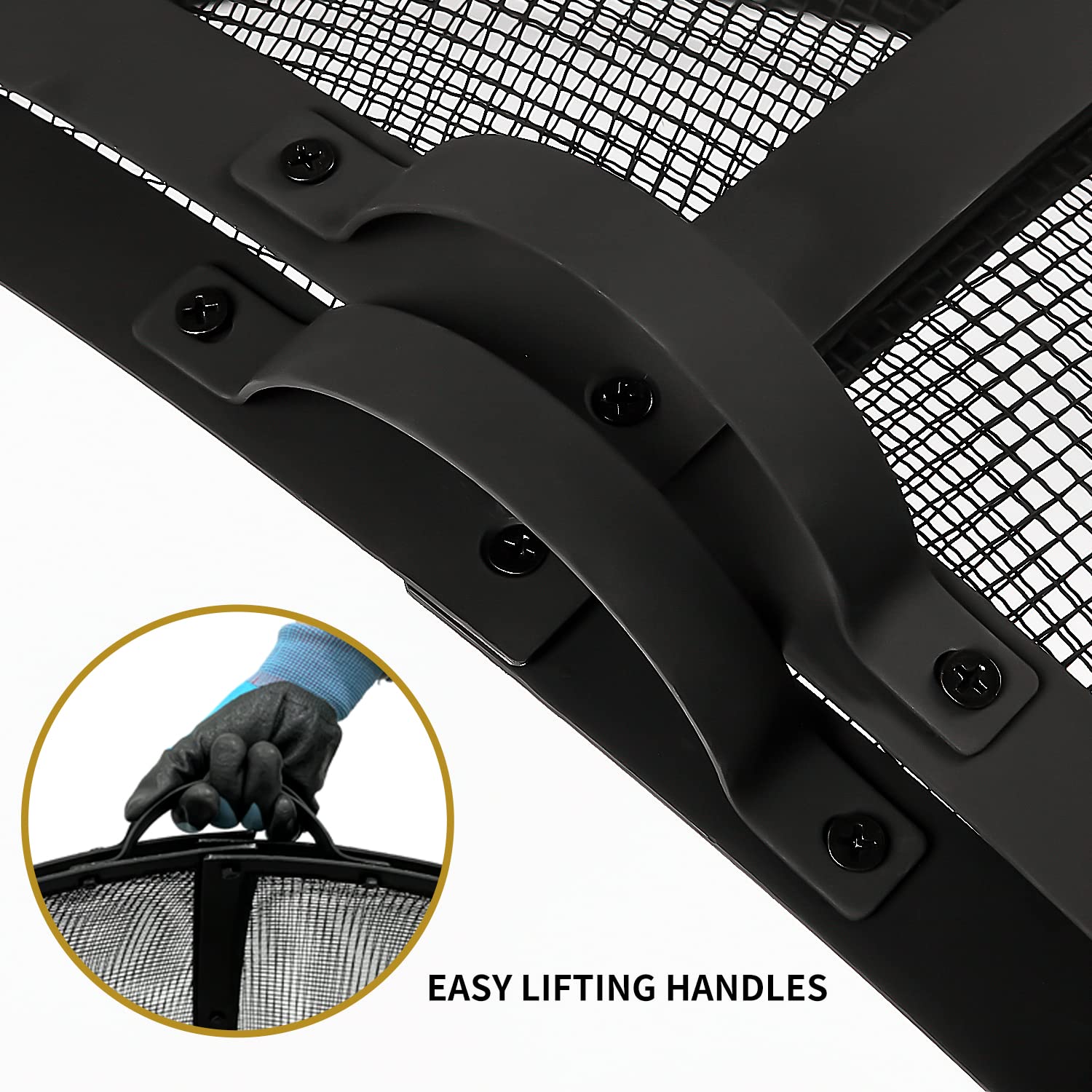 Outdoor Fire Pit Spark Screen Cover Accessory, 36In Patio Round Easy-Opening Fire Mesh Screen Guard, Heavy Duty Steel Firepit Ember Lid with Hinge