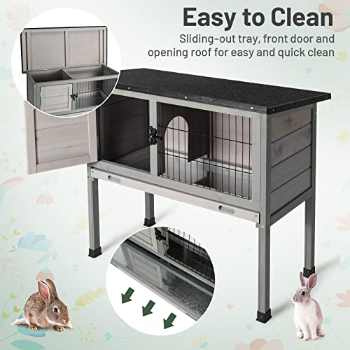 PETSITE Rabbit Hutch Bunny Cage Wooden Guinea Pig House with Open Roof & Tray Indoor Outdoor Elevated