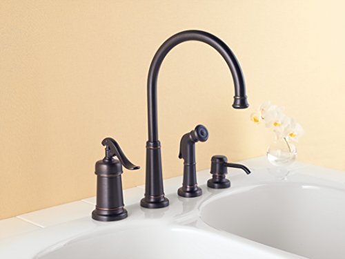 Pfister Ashfield Kitchen Faucet with Side Sprayer and Soap Dispenser, Single Handle, High Arc, Tuscan Bronze Finish, LG264YPY