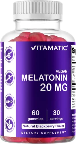 Vitamatic Melatonin 20mg Gummies for Adults, 30 Servings - 60 Vegetarian Gummies - Non-Habit Forming Supplement (60 Gummies (Pack of 2))