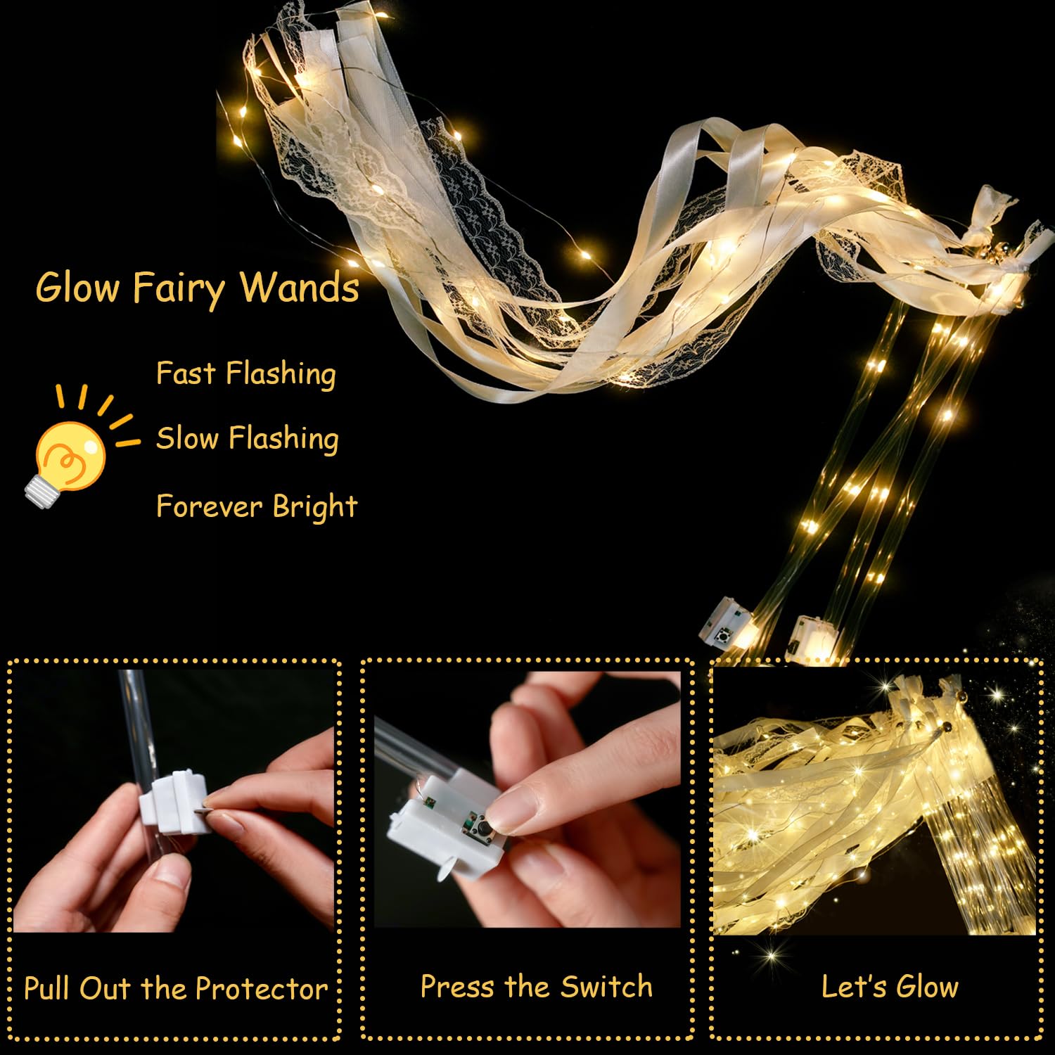 Wedding Sparklers Send Off,Wedding Streamers Light Up Fairy Wands White Glow Sticks with Bells for Reception Birthday Led Dark Party Wedding Church Exit Prop Recessional