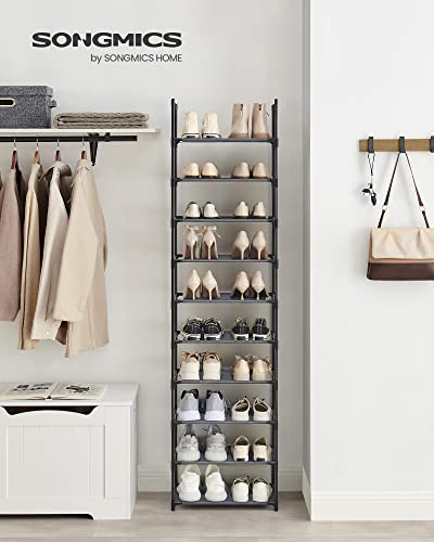 SONGMICS Shoe Rack, 10 Tier Shoe Shelf, Shoe Storage Organizer, Space-Saving, 11 x 17.7 x 68.1 Inches, Metal Frame, Non-Woven Fabric Shelves, for Entryway, Bedroom, Grey ULSH010G01