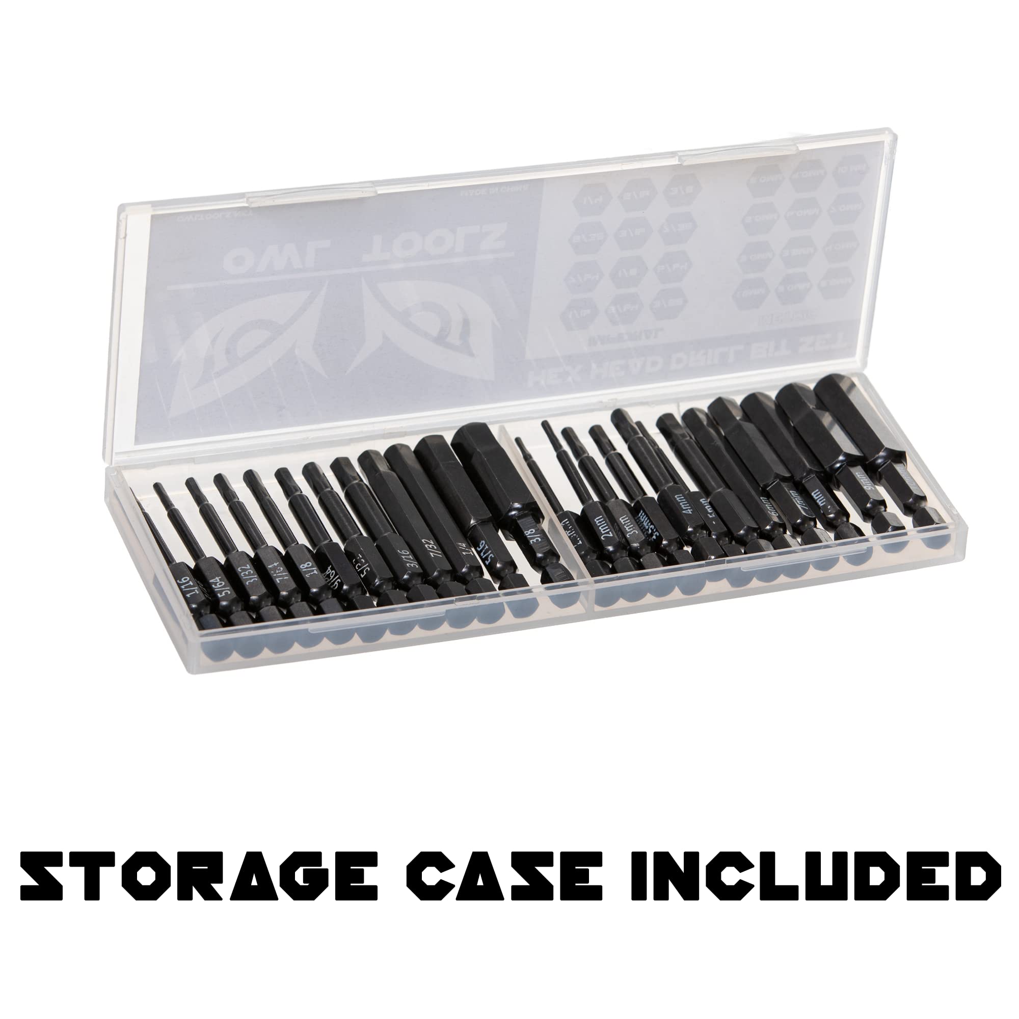 Owl Tools 24 Pack of Hex Head Allen Wrench Drill Bits (CR-MO Industrial Strength Metric & SAE Hex Bits) - 2.3" with Case