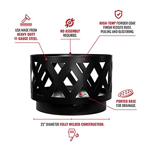 OXG Diamond Design Round Fire Pit - Black 23" Diameter 11 Gauge Steel USA Made No Assembly