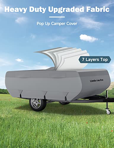 Tent Trailer Cover Umbrauto 2023 Upgraded 7 Layers Top Pop Up Camper Covers Waterproof Extra Thick Polypropylene Breathable Ripstop Anti-UV Pop Up Folding Trailer Cover Fits 10' - 12' Trailers