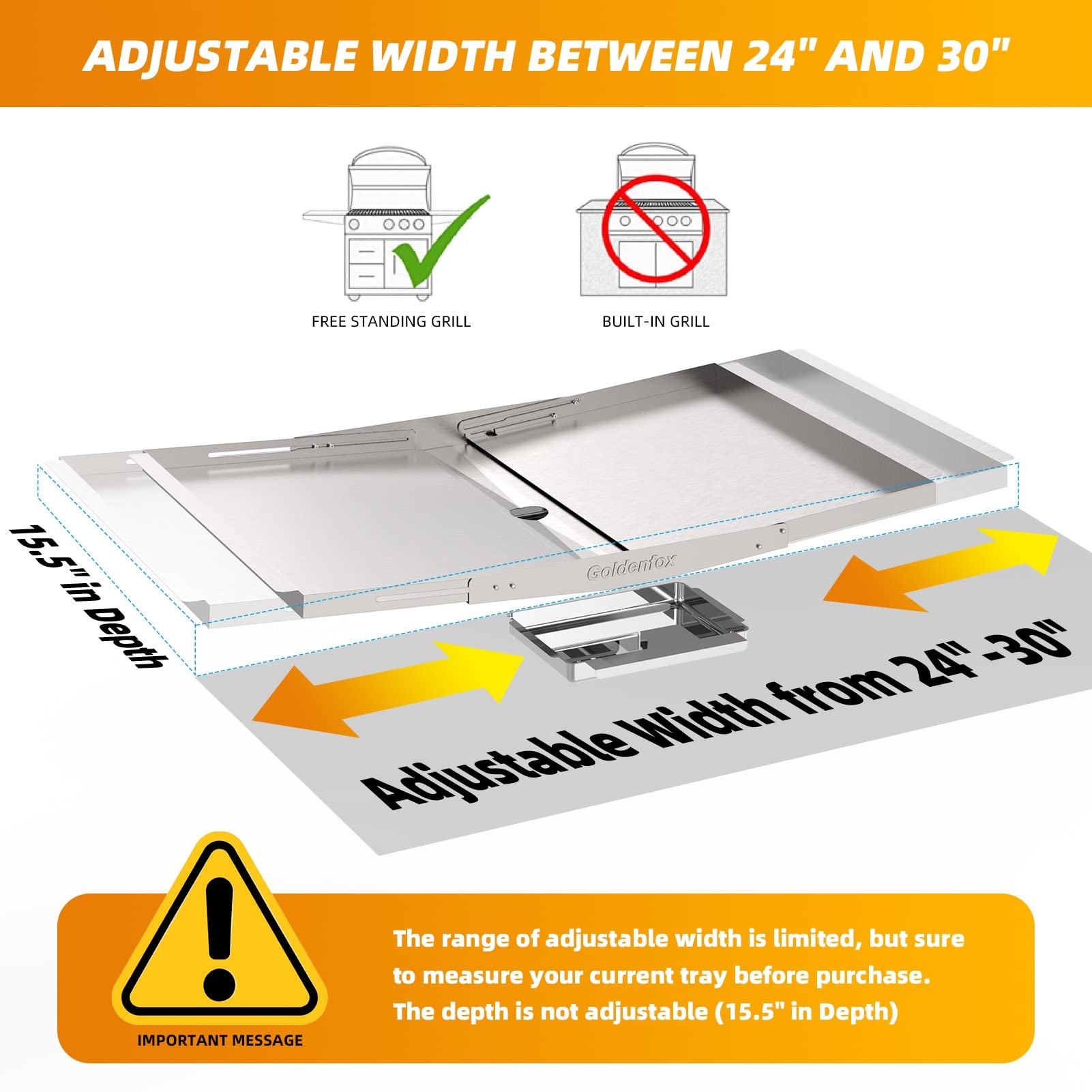 Grill Grease Tray Replacement With Catch Pan- Adjustable Grease Drip Pan Replacement for Dyna Glo, Bottom Grease Tray for Gas Grill Models from Nexgrill, Expert Grill, BHG and More (Width 24"-30")