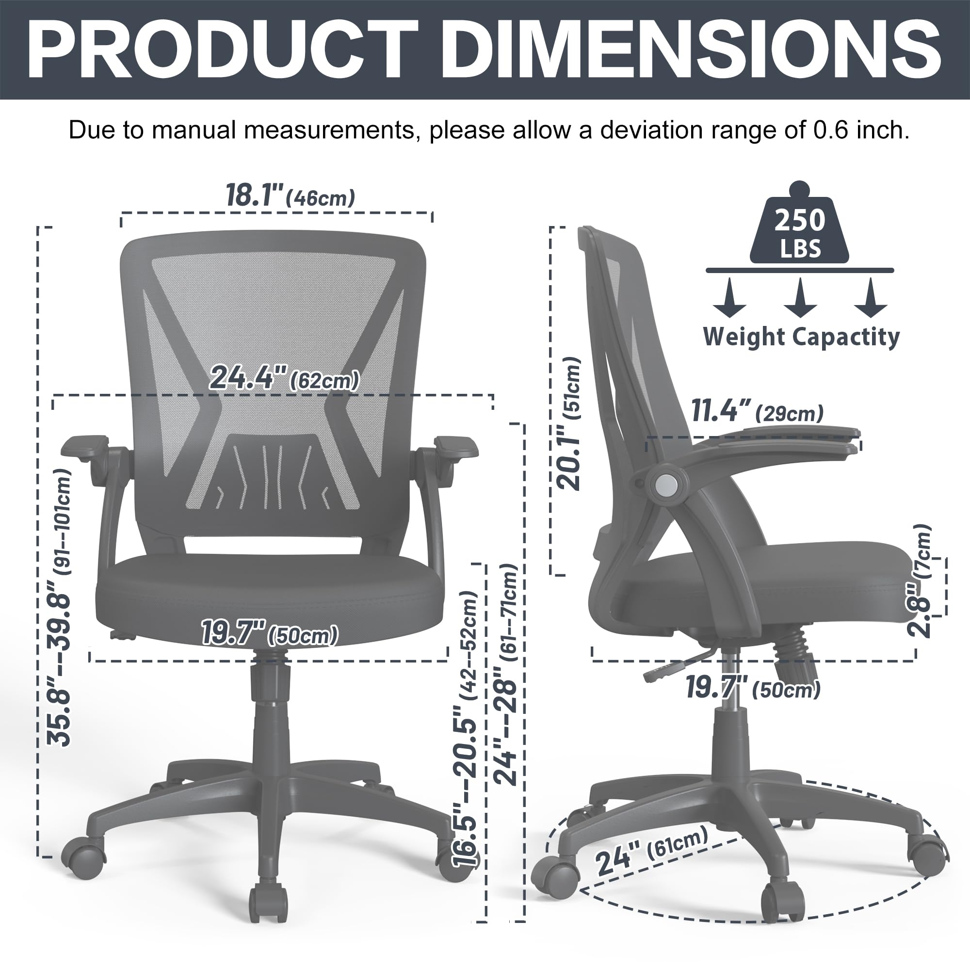 Swivel Ergonomic Mesh Home Office Computer Desk Chair Height Adjustable with Flip Up Arms and Lumbar Support