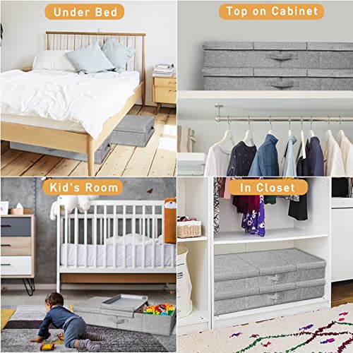 punemi Under Bed Storage With Lids, 2 Pack Large Underbed Storage Containers Clothes W/ 3 Handles, Foldable Low Profile Stackable Drawer Organizer Bins Box for Blanket Shoe Bedroom, 31.1*15.7*6inch