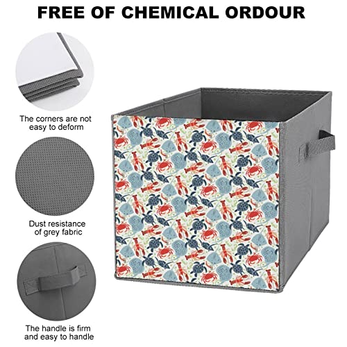 Sea Turtle Crayfish Collapsible Storage Bins Basics Folding Fabric Storage Cubes Organizer Boxes with Handles