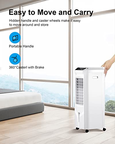 Uthfy Evaporative Air Cooler, 32" Swamp Cooler with 4.2 Gallons Water Tank, Remote Control, 90° Oscillation Cooling Fan with 3 Speeds, 12H Timer, 3 In 1 Tower Fan thats Blow Cold Air for Home, Office