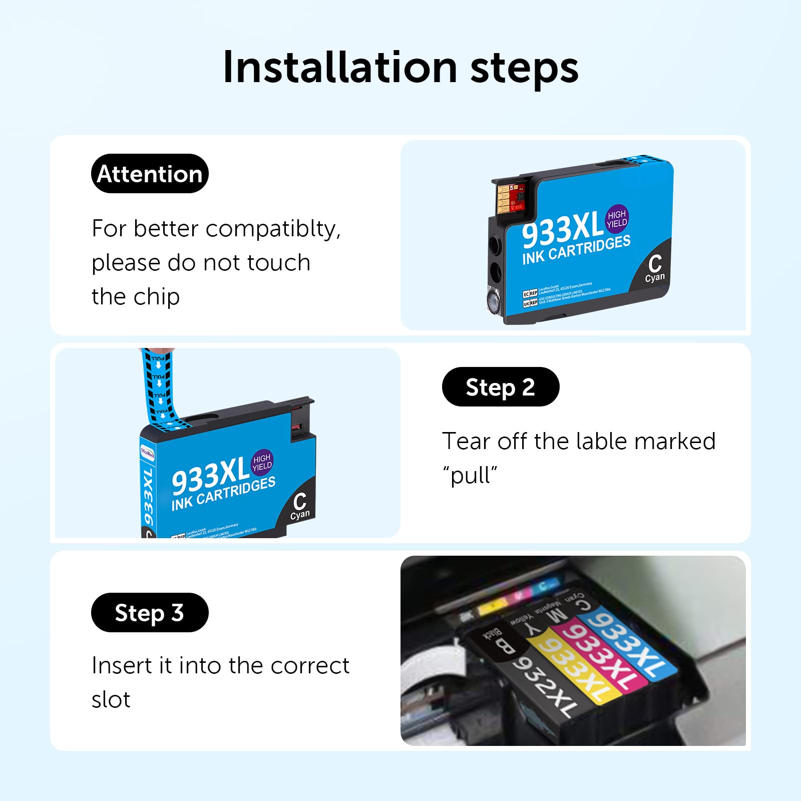 Rohon Compatible Ink Cartridge Replacement for HP 932XL (Black, Cyan, Magenta, Yellow)