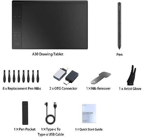 VEIKK A30 V2 Drawing Tablet 10x6 Inch Graphics Tablet with Battery-Free Pen and 8192 Professional Levels Pressure