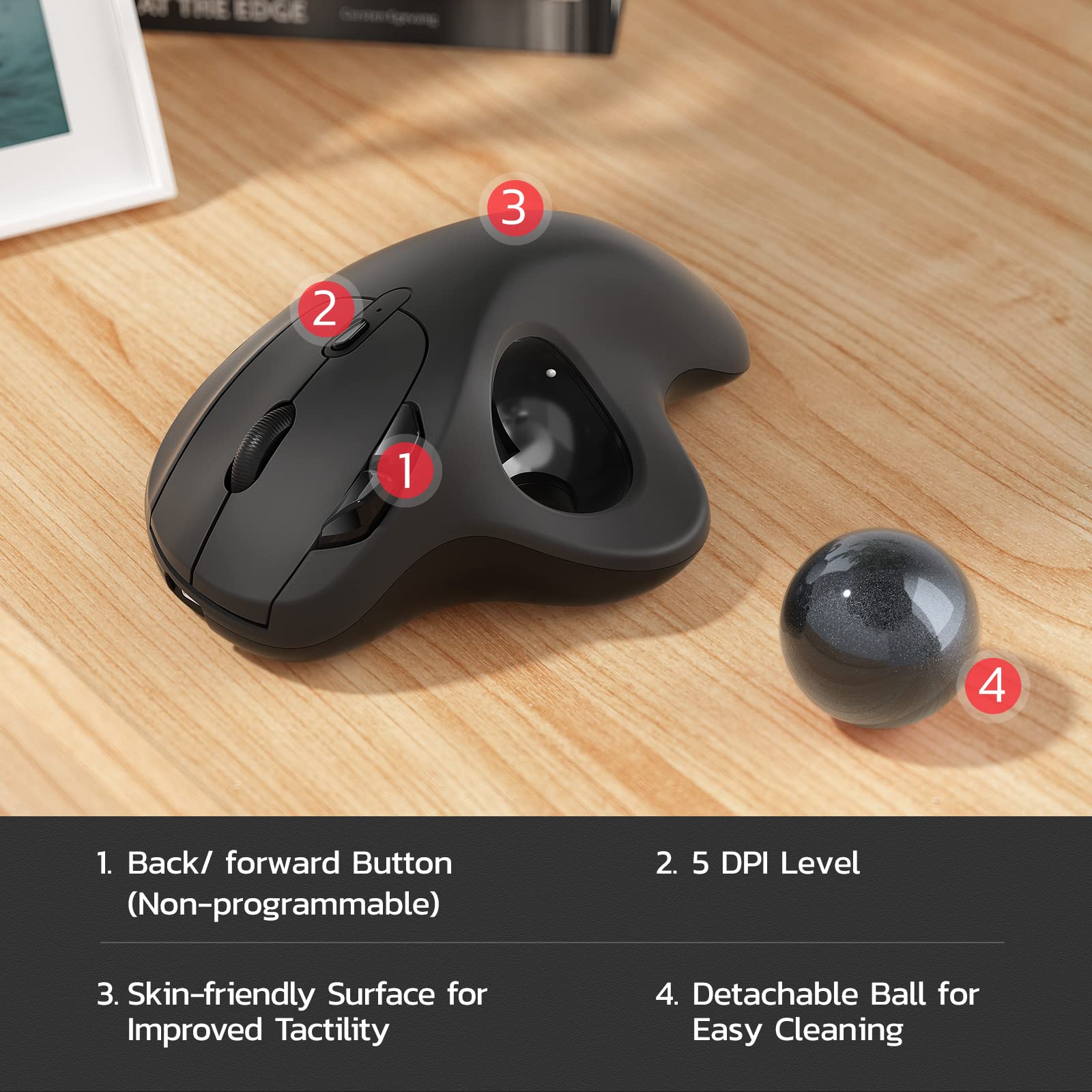 Nulea M501 Wireless Trackball Mouse, Rechargeable Ergonomic, Easy Thumb Control, Precise & Smooth Tracking, 3 Device Connection (Bluetooth or USB), Compatible for PC, Laptop, iPad, Mac, Windows