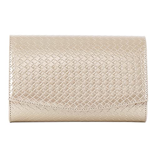 WALLYN'S Women Woven Leather Wallets Fashion Clutch Purses, Evening Bag Handbag Solid Color (Woven Gold)