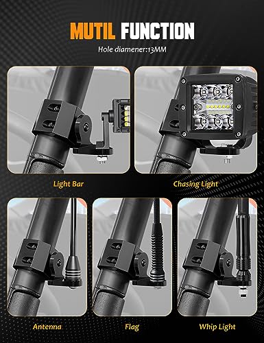 UTV Whip Mount for Polaris Ranger, 360°Adjustable Heavy-Duty UTV Whip Mounting Bracket for Polaris Ranger General Can am Defender Commander 2021+ Maverick Trail/Sport Work for Pro-fit Cage(1 Pcs)
