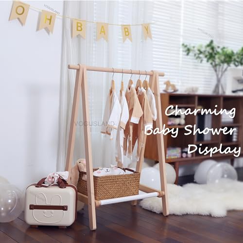 VOGUSLAND Dress up Rack, Child Garment Rack, Kids Clothing Rack with Storage Shelf (Natural Beech, 29.5" L x 14.5" W x 40" H)
