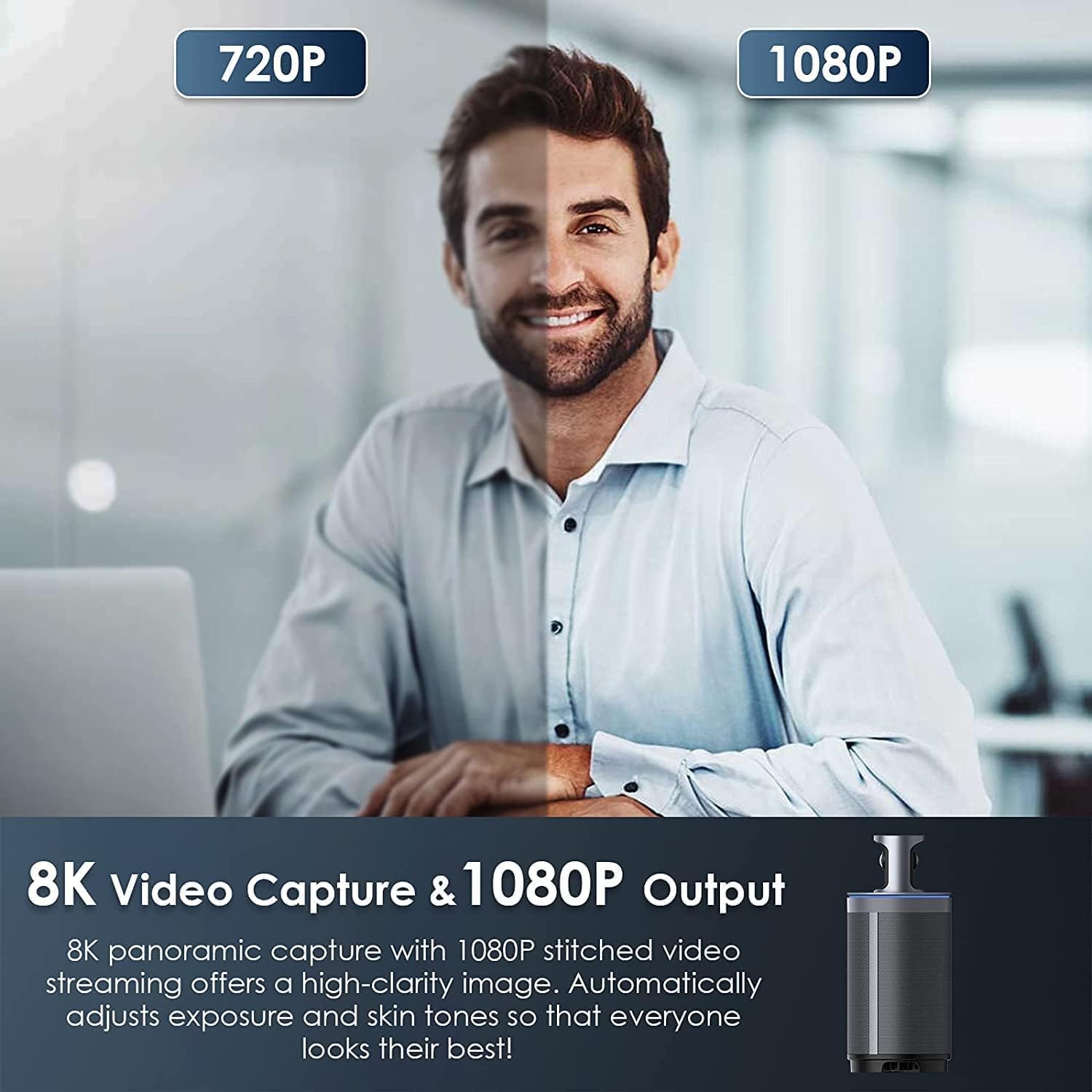 NexiGo Meeting 360 (Gen 2), 8K Captured AI-Powered Framing & Speaker Tracking, Plug & Play, 1080p HD 360-Degree Smart Video Conference Camera, 8 Noise-Cancelling Microphones