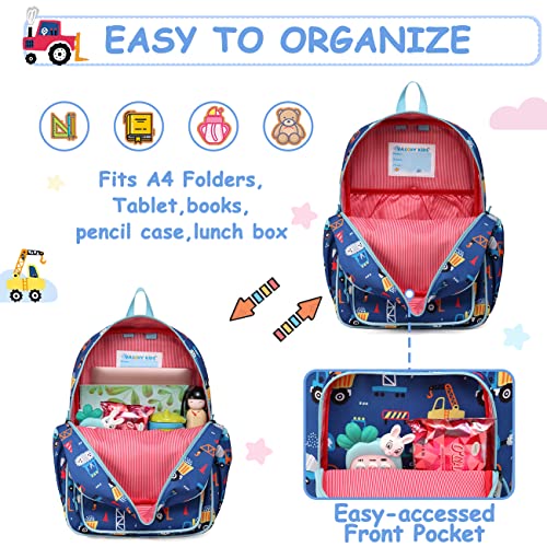 VASCHY Toddler Kids backpacks, Cute Lightweight Water Resistant Preschool Kindergarten Daypack SchoolBag Boolbag for Boys Construction Cars