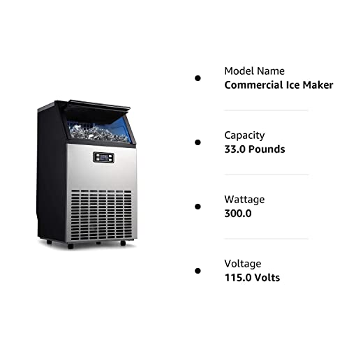 Northair Commercial Ice Maker, Built-In Stainless Steel Ice Machine, 100LBS/24H, Free-Standing Design for Party Gathering, Restaurant, Bar, Coffee Shop w/Ice Shovel, Hose