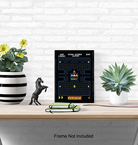 Pacman Arcade Game Poster - 8x10 Pac Man Wall Decor - Cool Unique Gift for Boys, Men, Gamer, Video Game, Arcade Games, Xbox, Nintendo, Gaming Fan - Game Room Decor