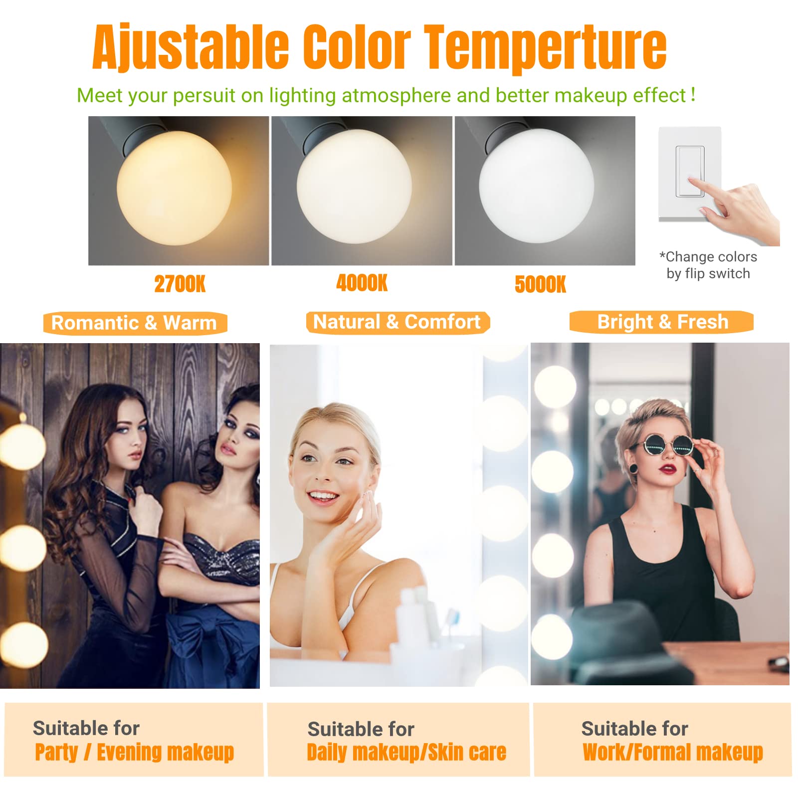 Neporal 8 Packs LED G25 Globe Light Bulbs 2700K/4000K/5000K Color Adjustable 5W 60 Watt Equivalent Bathroom Light Bulbs Round Vanity Light Bulbs for Bathroom Vanity Mirror E26 Base Fixture